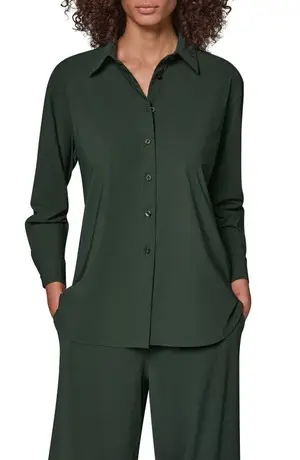 Donna Karan New York Stretch Long Sleeve Button Front Shirt - Blk Forest