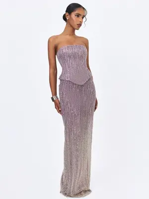 MISS CIRCLE NEW YORK Tosca Crystal Beaded Corset Strapless Peplum Dress