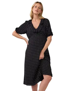 Ingrid & Isabel® Ruffle V-neck Maternity Midi Dress - Black/white Dot