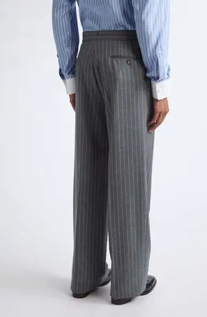 TOM FORD Pinstripe Twill Flannel Wide Leg Pants