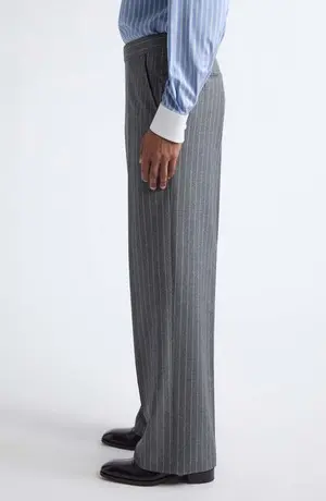 TOM FORD Pinstripe Twill Flannel Wide Leg Pants