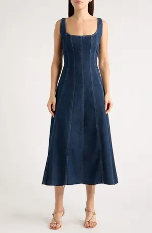 Warp + Weft Psa Paneled Cotton Blend Denim Midi Dress - Date Night