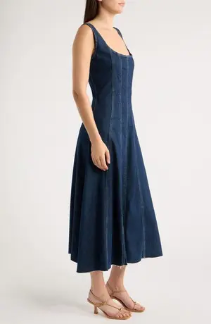 Warp + Weft Psa Paneled Cotton Blend Denim Midi Dress