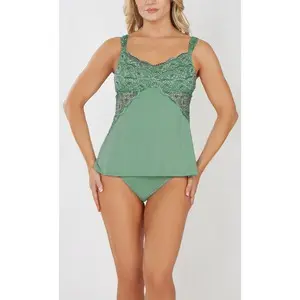 ICOLLECTION Lace Overlay Modal Cami And Brief Set - Mint