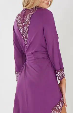ICOLLECTION Premium Modal High-low Robe With Scalloped Lace