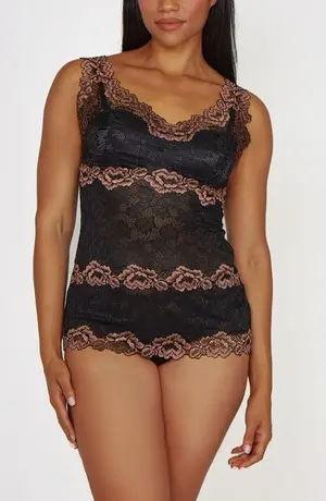 ICOLLECTION Lace Overlay Soft Cup Camisol Set - Mocha