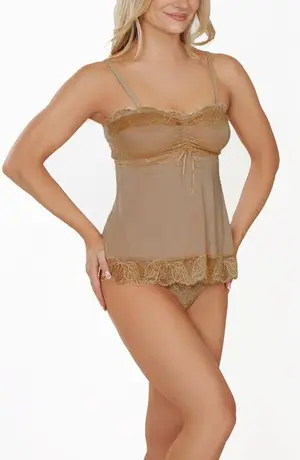 ICOLLECTION Shirred Bust Lace Camisole And Panty Set - Nude