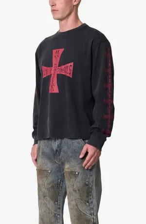 Mnml Washed La Long Sleeve Cotton Graphic T-shirt