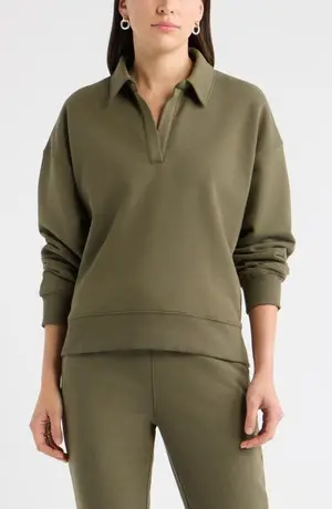 Caslon Johnny Collar Sweatshirt - Olive Sarma