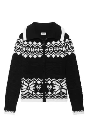 Zadig&Voltaire Gildas Pattern Front Zip Wool & Cashmere Cardigan