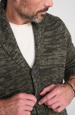 LIVERPOOL Marled Shawl Collar Cardigan - Grey/olive