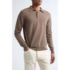 Sunspel Long Sleeve Cashmere Polo - Bakelite