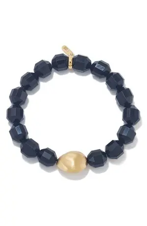 DEAN DAVIDSON Vela Beaded Stretch Bracelet - Black Obsidian/gold