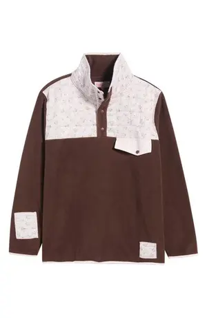 HAPPY CAMP3R Quilted Floral Fleece Henley Pullover