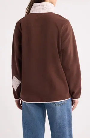 HAPPY CAMP3R Quilted Floral Fleece Henley Pullover
