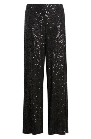 TAHARI ASL Sequin Wide Leg Pants - Black