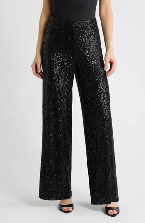 TAHARI ASL Sequin Wide Leg Pants - Black