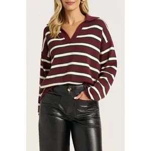 Matty M. Brey Striped Henley Sweater