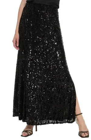 Maggy London Sequin Side Slit Skirt - Black