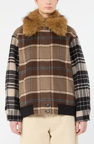 Max Mara Divina Virgin Wool Short Jacket With Faux Fur Collar - Brown