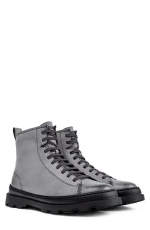 Camper Brutus Leather Lace-up Boot - Medium Gray