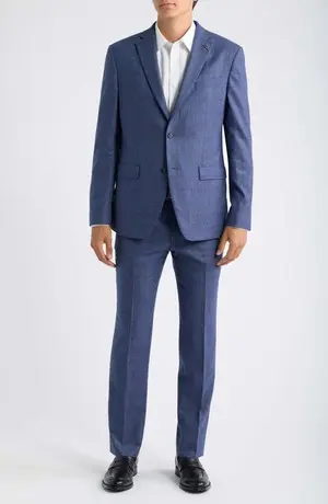 John Varvatos Bleecker Windowpane Stretch Wool Suit - Blue