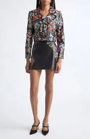 Cinq À Sept Floral Embroidered Faux Leather Moto Jacket