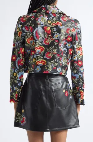 Cinq À Sept Floral Embroidered Faux Leather Moto Jacket