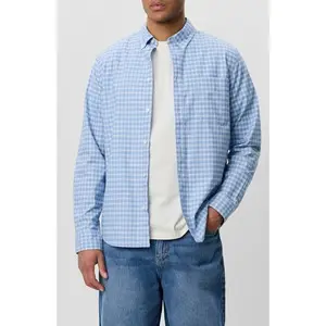 LES DEUX Check Long Sleeve Cotton Button-down Shirt - Allure