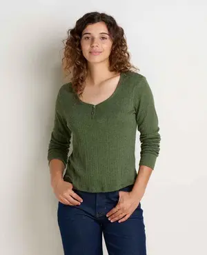 TOAD & CO Foothill Pointelle Henley Long Sleeve Shirt - Epidote