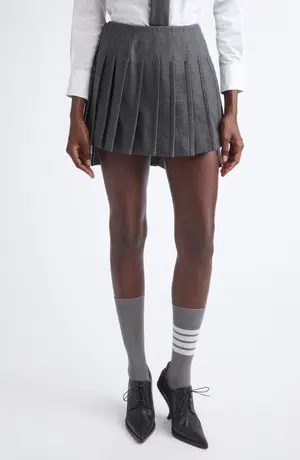 Thom Browne Plaid Low Rise Pleated Miniskirt - Dark Grey