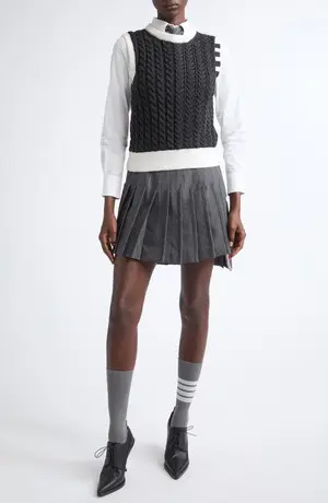 Thom Browne Plaid Low Rise Pleated Miniskirt