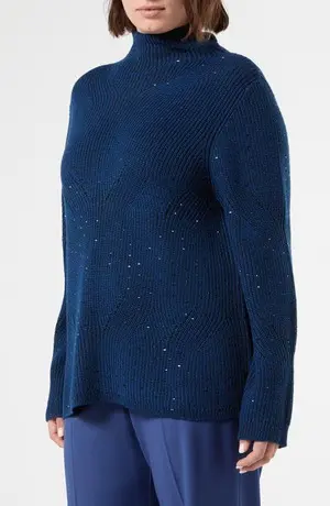 Marina Rinaldi Campale Beaded Mock Neck Sweater - Blue/black