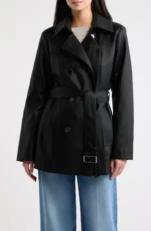Michael Kors Faux Leather Trench Coat - Black
