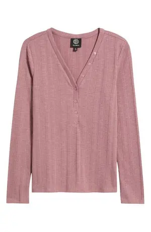 Bobeau Rib Henley Top