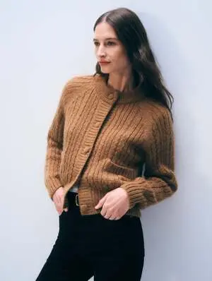 WHITE & WARREN Mohair Blend Cardigan Sweater In Size - Brown