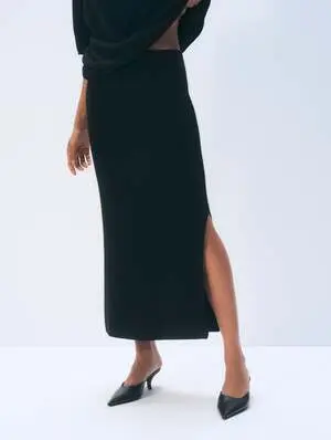 WHITE & WARREN Cashmere Midi Skirt In Size - Black