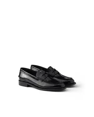 Prada Brushed Leather Loafers - Black