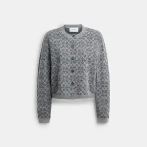 COACH Signature Button Down Cardigan - Grey