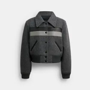 COACH Wool Leather Varsity Jacket - Gray