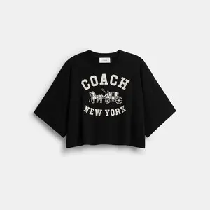 COACH Short Sleeve Wide Cropped Crewneck T-shirt In Organic Cotton - Black