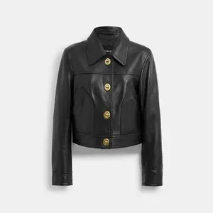 COACH Shrunken Leather Jacket With Turnlocks - Black