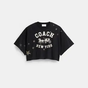 COACH Star Short Sleeve Wide Cropped Crewneck T-shirt In Organic Cotton - Black
