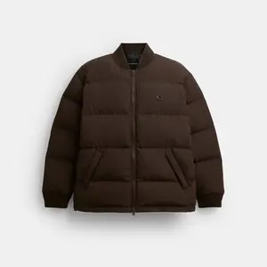 COACH Mid Length Puffer Jacket With Rib - Brown