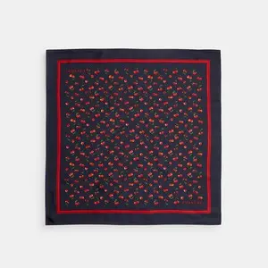 COACH Cherry Mix Print Silk Bandana - Navy Multi