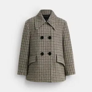 COACH Houndstooth Wool Coat - Black/white Multi