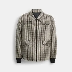 COACH Houndstooth Short Wool Coat - Dark Grey