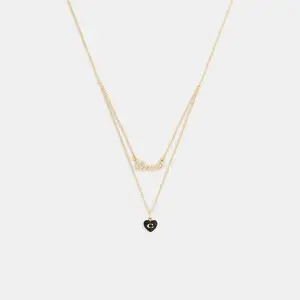 COACH Script Resin Heart Layered Necklace - Gold/black
