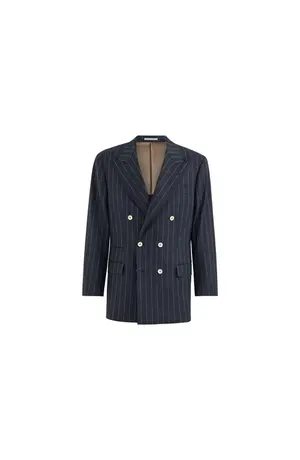 Brunello Cucinelli Super 150s Virgin Wool Wide Chalk Stripe Batavia One-and-a-half Breasted Tailor Blazer