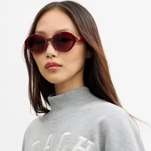 COACH OUTLET C Heart Round Sunglasses - Maroon Solid